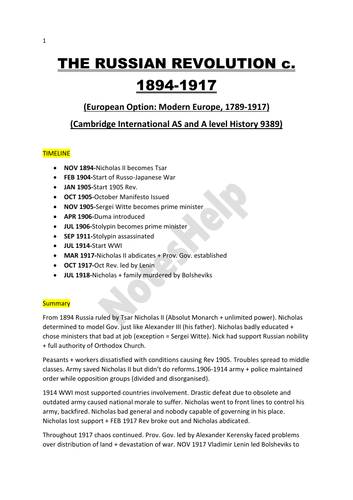 (CIEHistory9389) The Russian Revolution, 1894-1917 | Teaching Resources