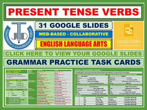 PRESENT TENSE VERBS: 31 GOOGLE SLIDES | Teaching Resources