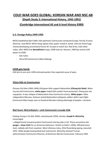 (CIEHistory9389) Korean War and the NSC-68 Policy | Teaching Resources