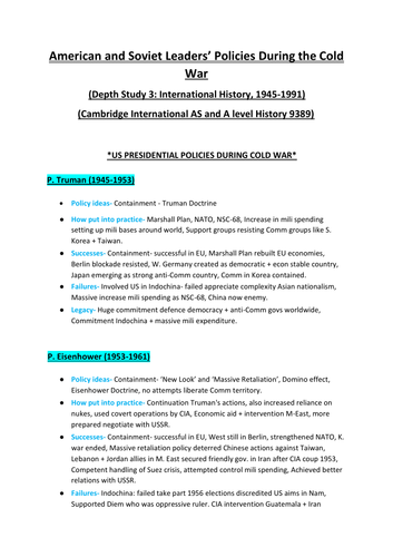 (CIEHistory9389) US and USSR Leaders' Policies during The Cold War ...