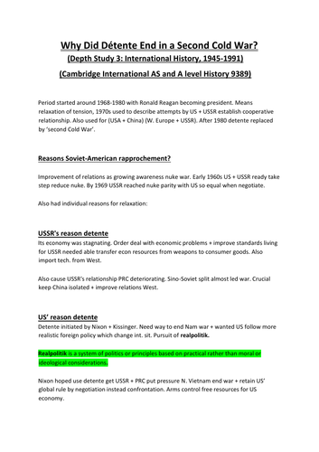 (CIEHistory9389) Detente and The Second Cold War | Teaching Resources