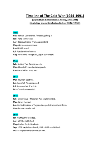 (CIEHistory9389) Cold War Timeline | Teaching Resources
