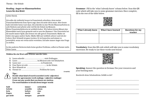GCSE German Theme 1: Schools Subjects & Clothes | Teaching Resources