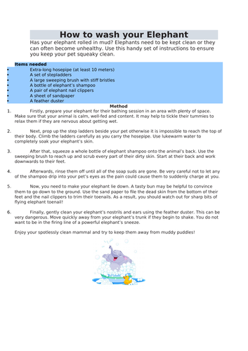 HOW TO WASH A WOOLLY MAMMOTH - KS2 - YEAR 3 / 4 - INSTRUCTIONS ...