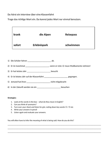 GCSE German Theme 1: School Exchanges & Trips | Teaching Resources