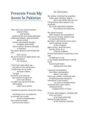 Presents from my Aunts in Pakistan - Moniza Alvi | Teaching Resources