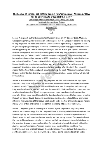 (CIEHistory9389) Effectiveness of League of Nations over Italy's ...