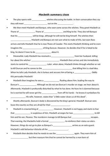 Macbeth Plot Gap-Fill | Teaching Resources
