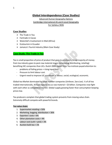 (CIEGeography9696) Global Interdependence Case Studies | Teaching Resources