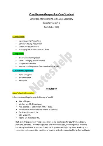 (CIEGeography9696) Core Human Geography Case Studies | Teaching Resources