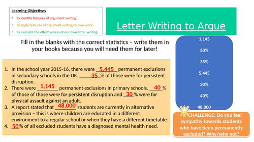 Letter Writing to Argue - School Exclusions | Teaching Resources