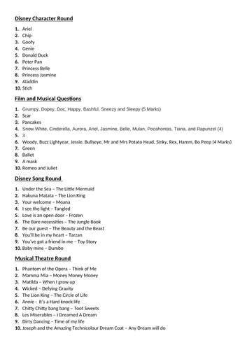 Disney and Musical Quiz | Teaching Resources