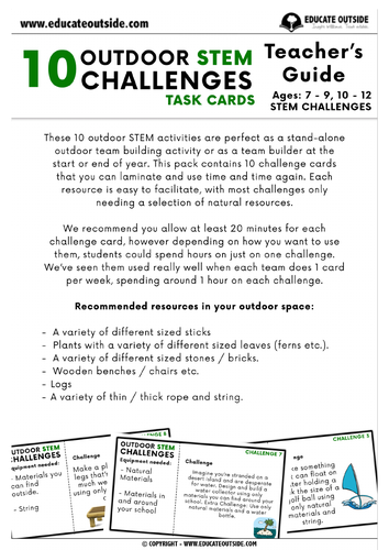 STEM Outdoor Challenge Cards | Teaching Resources