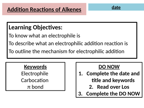 Addition Reactions of Alkenes (OCR) | Teaching Resources
