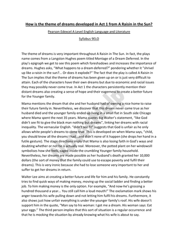 (English9ELO) How are dreams developed in A Raisin in the Sun (Act 1 ...