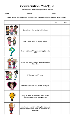 Special Ed - Conversation Checklist | Teaching Resources