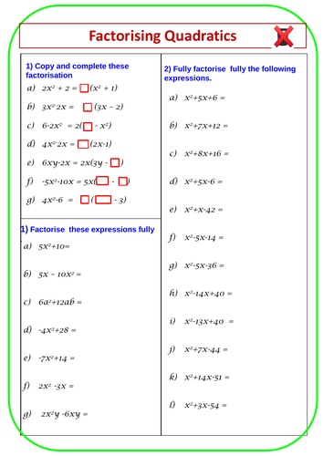 Algebra: quadratic expressions, expanding double brackets, factorising ...