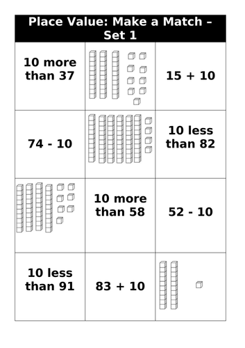 Make a Match 2-digit Number Place Value Game | Teaching Resources