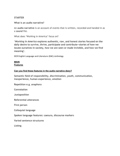 Audio Narrative - English Language and Literature | Teaching Resources