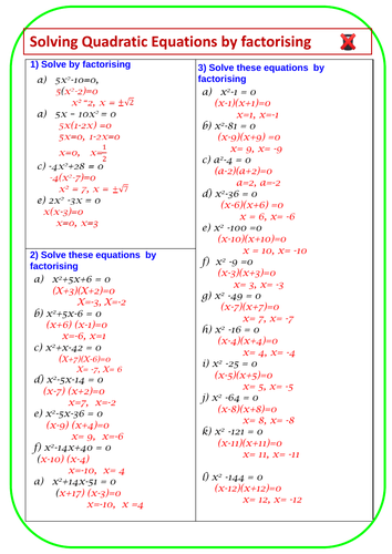 Solving Quadratic Equations By Factorising Completing The Square And