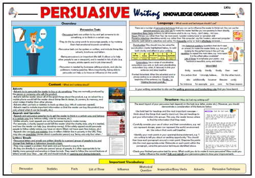 Persuasive Writing - Lower KS2 Knowledge Organiser! | Teaching Resources