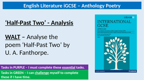 2 Lessons - English Literature Edexcel iGCSE Poetry - 'Half-Past Two ...