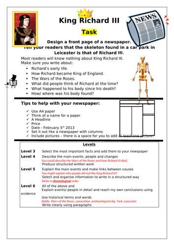 King Richard III Mystery lesson KS3 - Fact finding lesson - complete ...