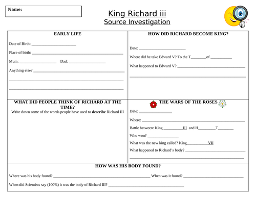 King Richard III Mystery lesson KS3 - Fact finding lesson - complete ...