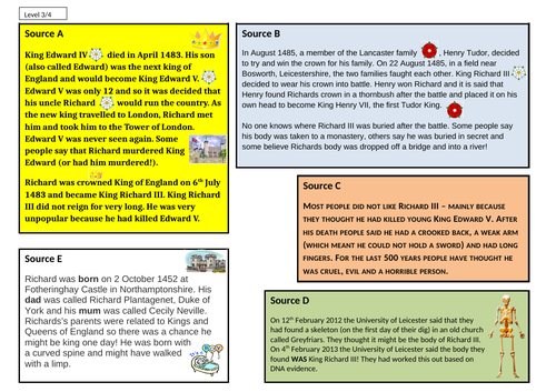 King Richard III Mystery lesson KS3 - Fact finding lesson - complete ...
