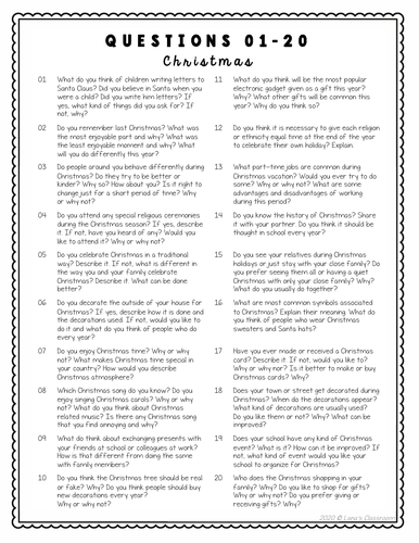 Bell Ringers Questions | Topic: Christmas holidays | Middle and High ...