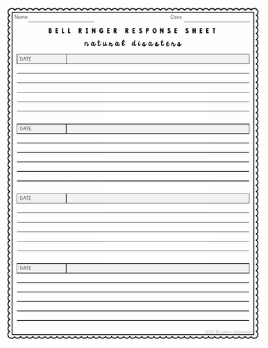 Bell Ringers Questions | Topic: Natural Disasters | Middle and High ...