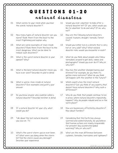 Bell Ringers Questions | Topic: Natural Disasters | Middle and High ...