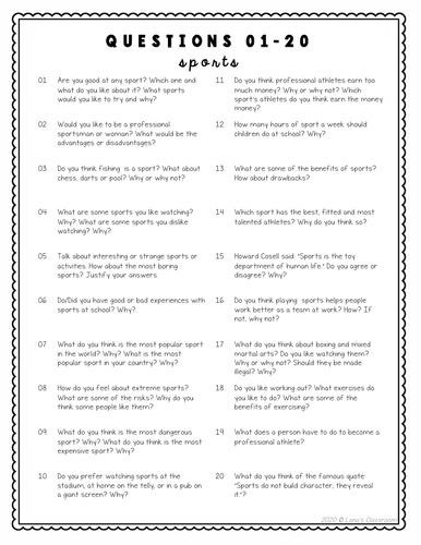 Bell Ringers Questions | Topic: Sports | Middle and High School ...