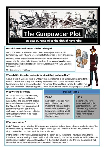 The Gunpowder Plot Worksheet with tasks - ideal for KS3 | Teaching Resources