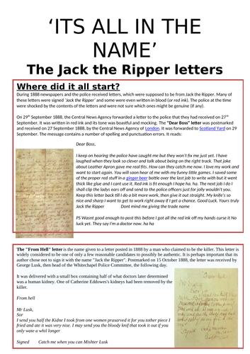Jack the Ripper Resource Bundle - 4 lessons on Jack & Tasks Victorian ...