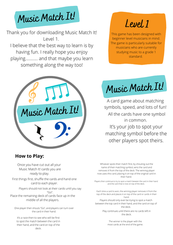 Music Match It Grade 1 Dobble Style Music Theory Card Game | Teaching ...