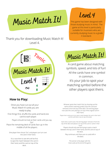 Music Match It Grade 4 Dobble Style Music Theory Card Game | Teaching ...