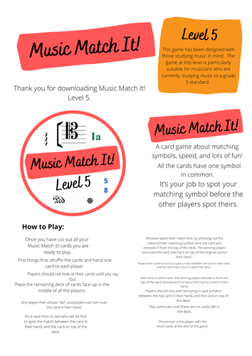 Music Match It Grade 5 Music Theory Dobble Style Card Game | Teaching ...
