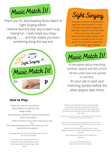 Music Match It Sight Singing Edition Music Dobble Style Card Game ...