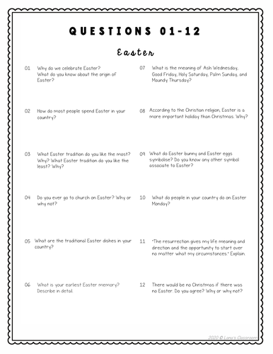 Conversation Starters Cards | Easter | Middle and High School ...