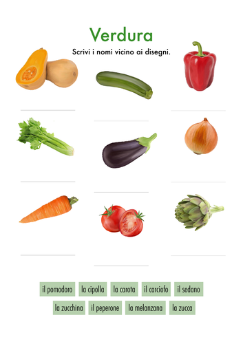 La Verdura Italian Worksheet | Teaching Resources