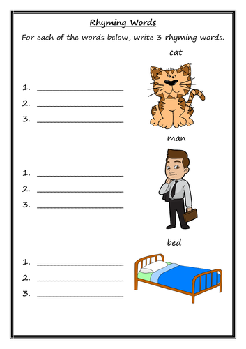 1 Syllable Rhyming Words Worksheets x10 | Teaching Resources