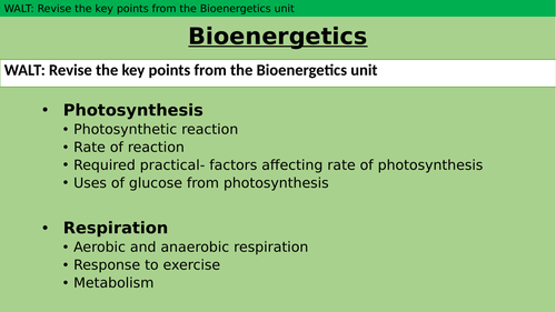 New AQA GCSE Biology Bioenergetics Full lessons, resources and end of ...