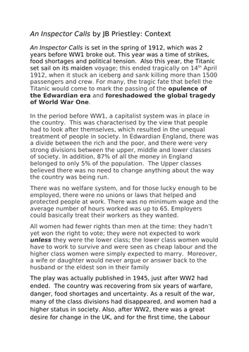 An Inspector Calls: context and intro | Teaching Resources