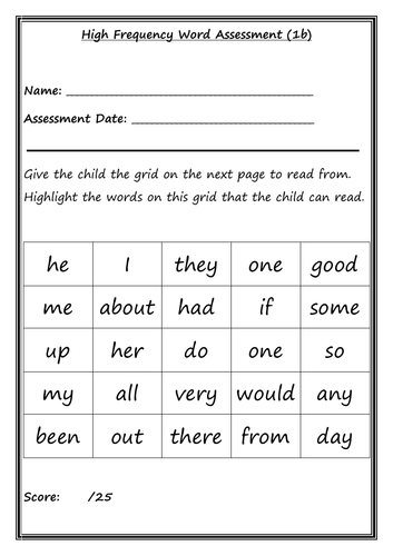 High Frequency Word Assessments x 4 | Teaching Resources