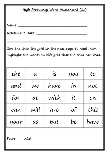 High Frequency Word Assessments x 4 | Teaching Resources