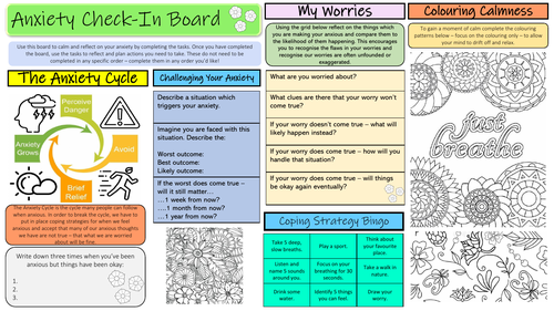 Anxiety Check In Board Worksheet - Worries and Negative Thoughts ...