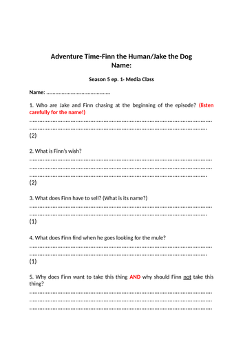 Media Class English- Adventure Time Lesson 2 | Teaching Resources