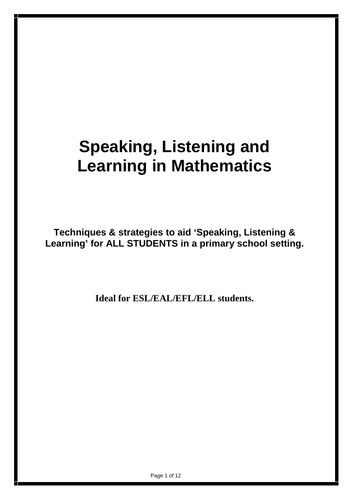 Teaching Mathematics to EAL/EFL/ELL students | Teaching Resources