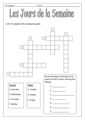 FRENCH- Days of the week - Les Jours de la Semaine | Teaching Resources